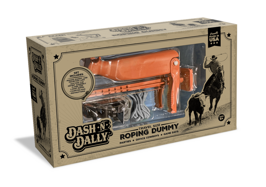 Dash'n'Dally roping dummy, suction cup travel size roping on the road.